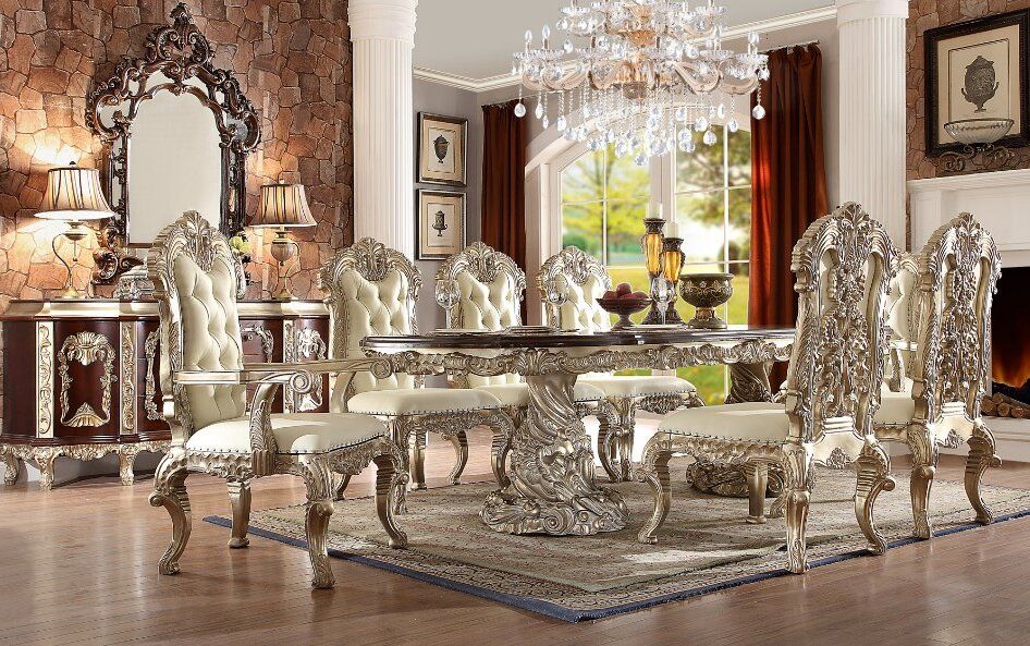 Homey Design 9-Piece Light Gray/Metallic Silver Dining Room Set ...