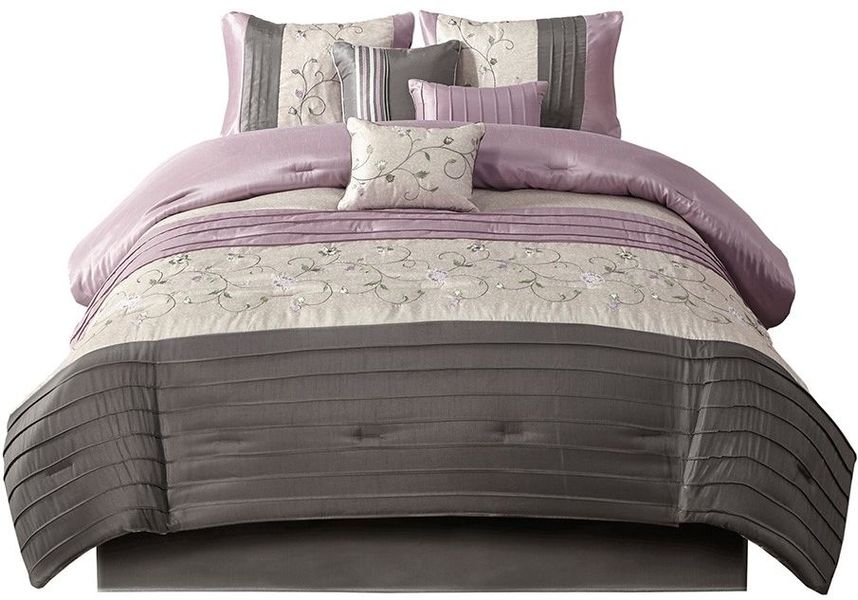 Olliix by Madison Park Serene 7 Piece Purple Queen Embroidered ...