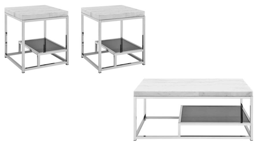 White and chrome coffee table set store
