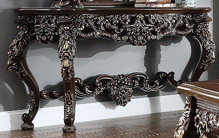 Homey Design Cherry Console Table with Metallic Antique Gold Finish ...