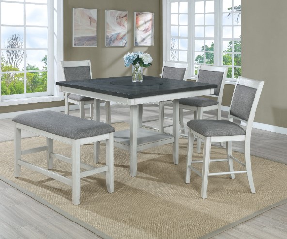 Crown Mark Fulton 6 Piece Chalk Grey Counter Height Dining Table Set