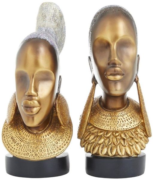 Deco Marche 2-Piece Gold Polystone Woman African Sculpture Set ...