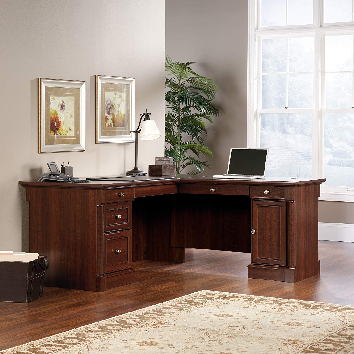 Sauder Palladia Select Cherry L Shaped Desk Economy Furniture