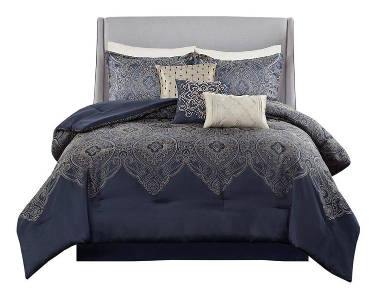 Olliix by Madison Park Tristen 7 Piece Navy California King Jacquard ...