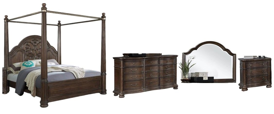 Bernards Tuscany 4-Piece Warm Brown Queen Canopy Bed Set | Bob Mills ...