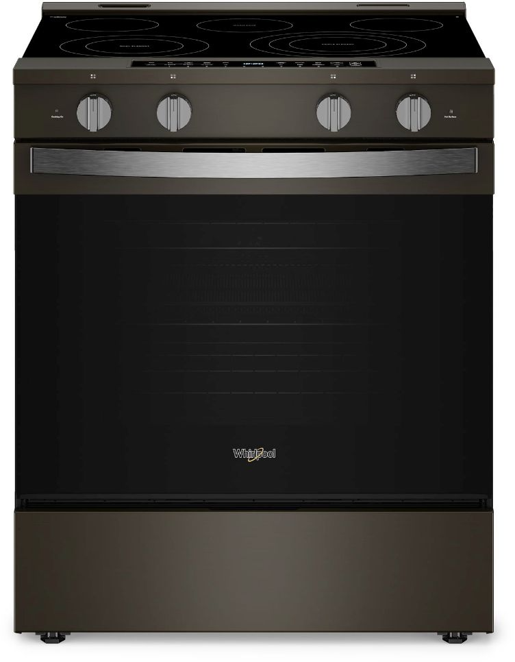 Whirlpool 30 Black on Stainless Slide In Electric Range Bemis Appliance