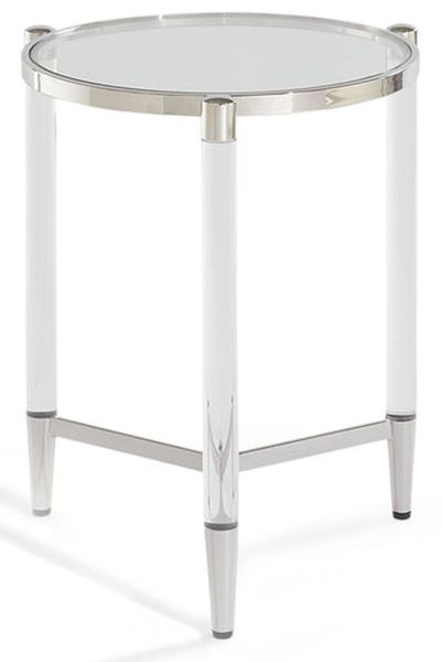 Modus Furniture Marilyn Glass Top Round End Table with Steel Base ...