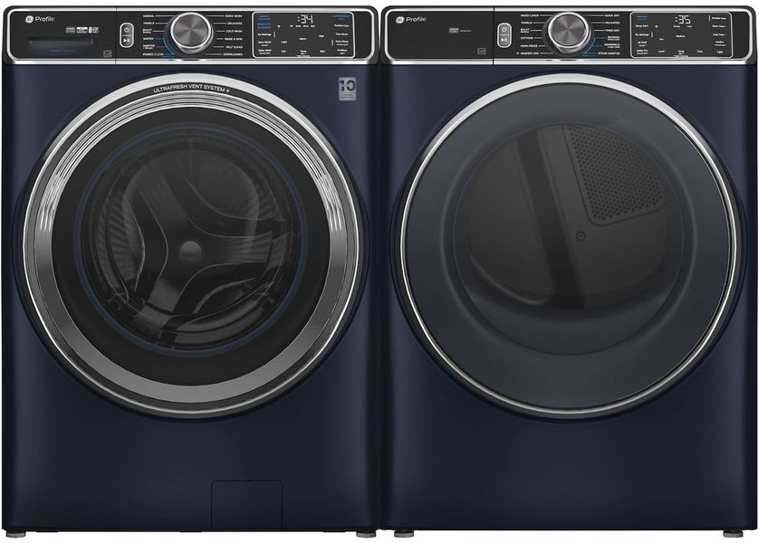 GE Profile™ Sapphire Blue Front Load Washer & Electric Dryer Laundry ...