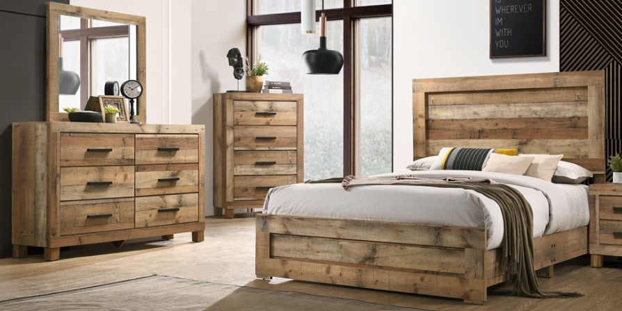 American Wholesale Furniture Salt Creek 3 Piece Rustic Sand Queen Bedroom Set