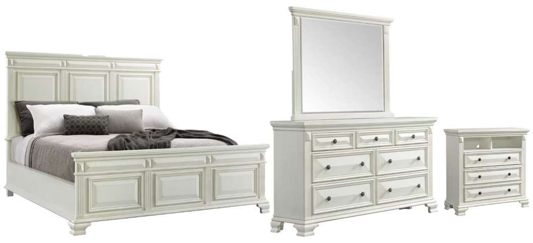 Elements International Calloway 4-Piece Antique White Queen Panel ...