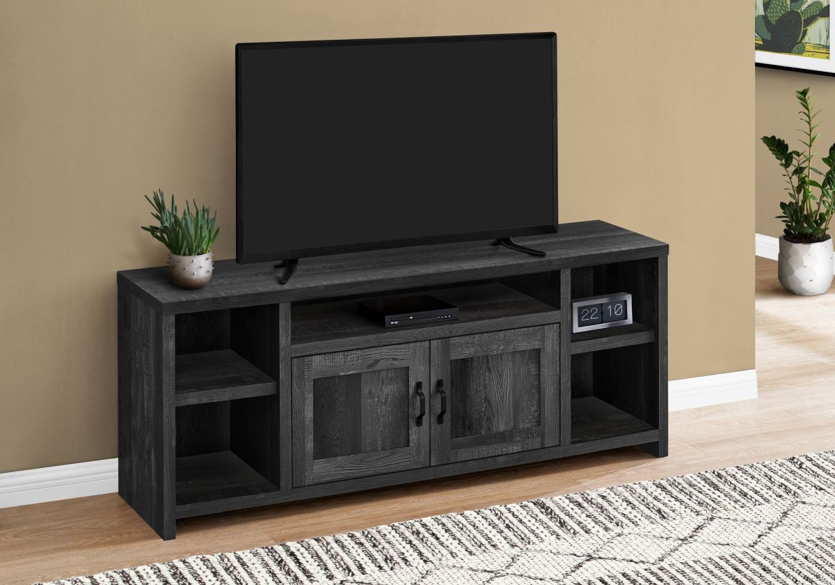 Tv Stand 60 Inch Console Media Entertainment Center Storage Cabinet Living Room Bedroom Laminate Black Transitional Big Sandy Superstore Furniture Mattress Appliance Superstore