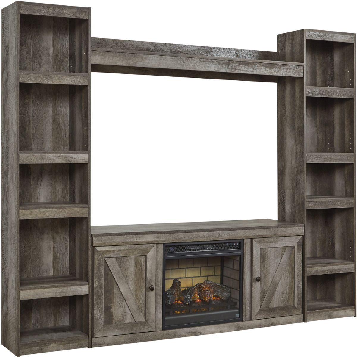 Signature Design by Ashley Wynnlow 4 Piece Gray Entertainment Center with Electric Fireplace LaFevers Furniture Sand Springs OK