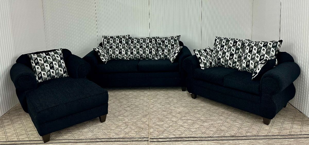 Faith Diamonte Black Sofa, Loveseat, and Chaise Set in Black | King's ...