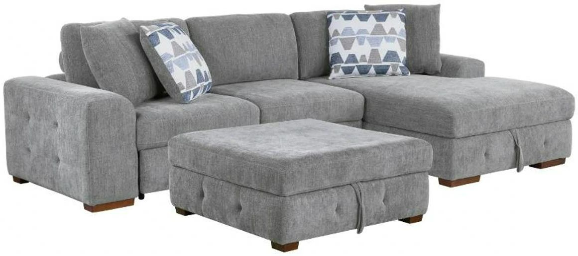Homelegance® Raife 3-Piece Gray Sleeper Sectional with Right Chaise and ...
