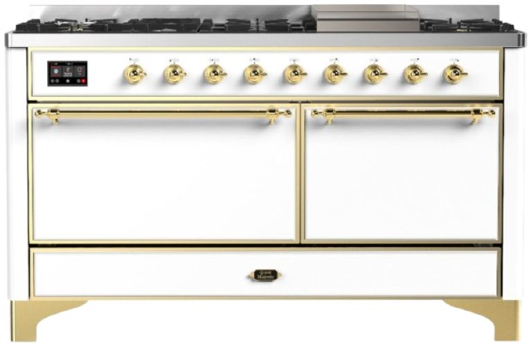 Ilve® Majestic III 60" White Pro Style Dual Fuel Liquid Propane Range ...