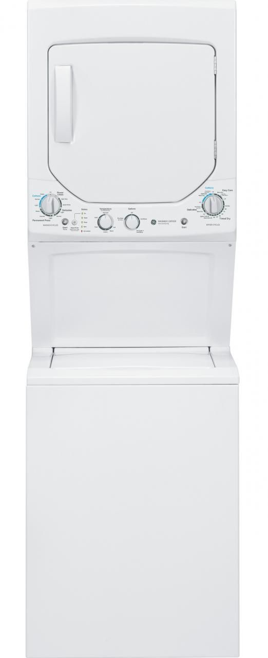 GE® Unitized Spacemaker® Gas Washer/Dryer Stack Laundry-White ...