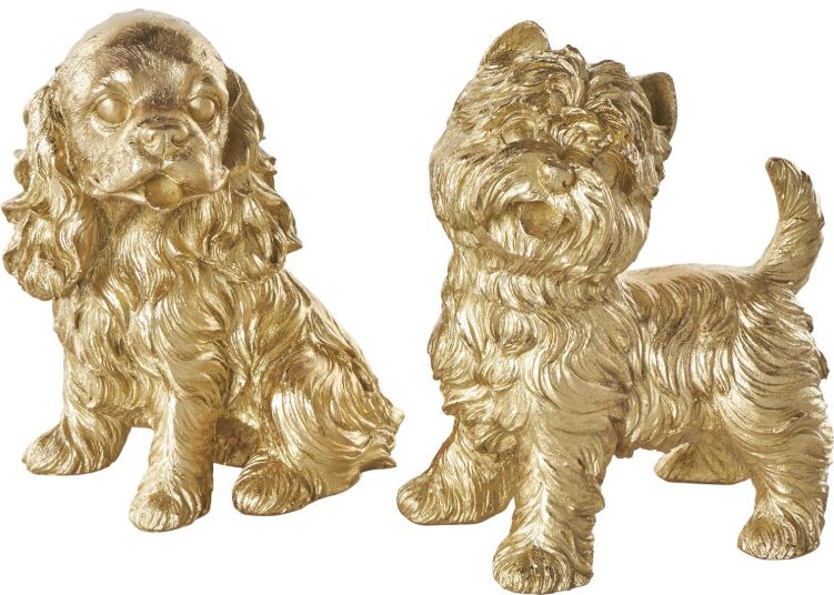 Deco Marche 2-Piece Gold Dog Sitting and Standing Sculpture Set ...