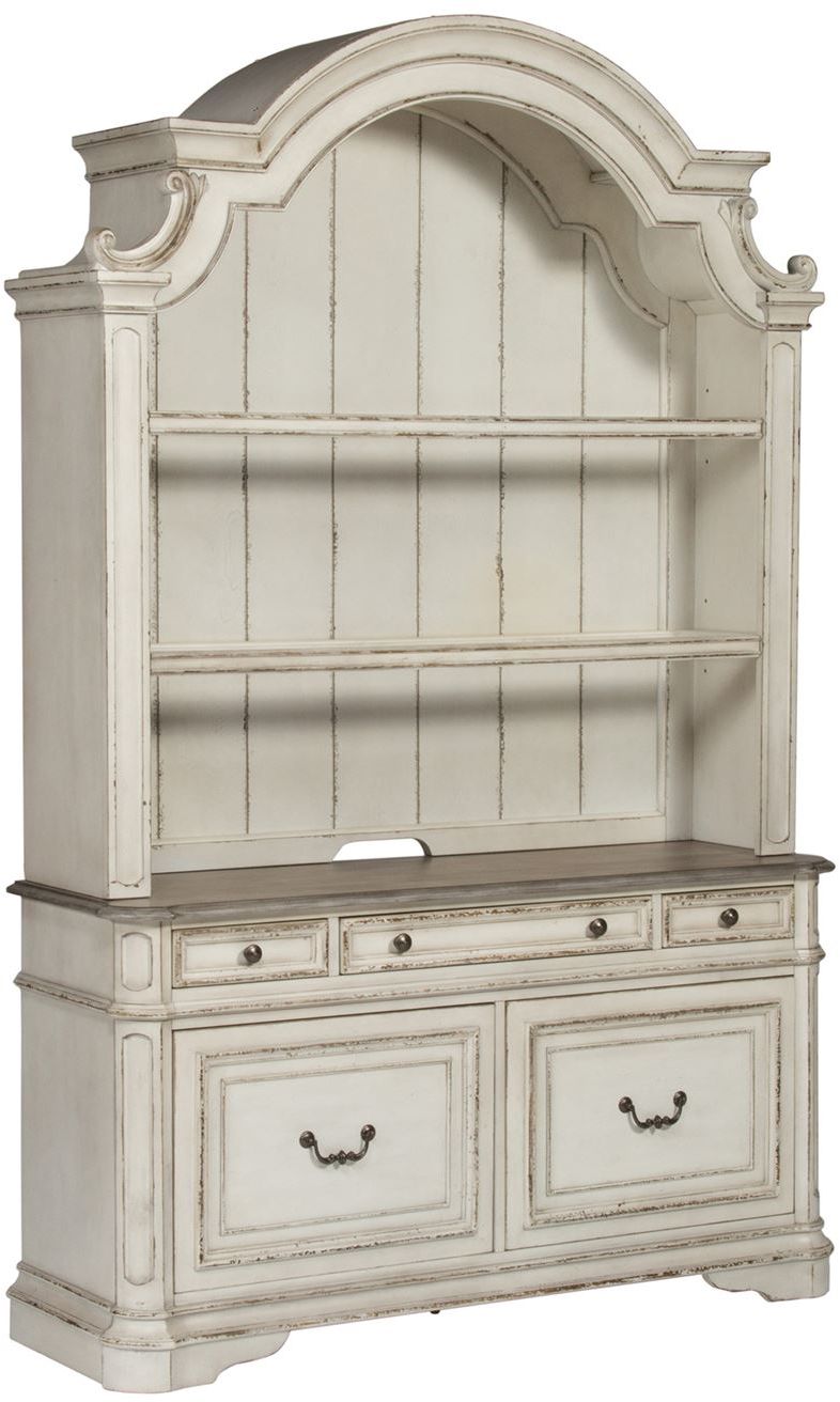 Liberty Furniture Magnolia Manor 2 Piece Antique White Credenza Desk and Hutch Western Living Furniture and Mattresses in Vernal UT
