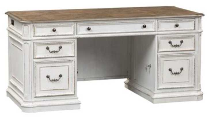 Liberty Furniture Magnolia Manor Two Piece Antique White Jr Executive Desk Original Home Furniture Guelph ON