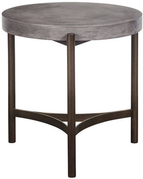 Modus Furniture Lyon Gray Concrete End Table with Brushed Bronze Base ...