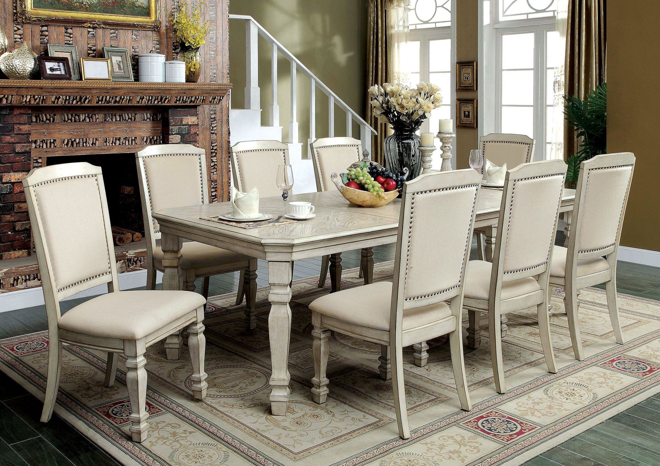 Furniture of America Holcroft 7 Piece Antique White Dining Table Set Furniture Express Valdosta GA