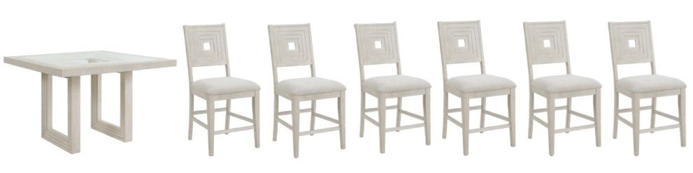 Elements International Avalanche 7-Piece Antique White Counter Dining Set | Bob Mills Furniture