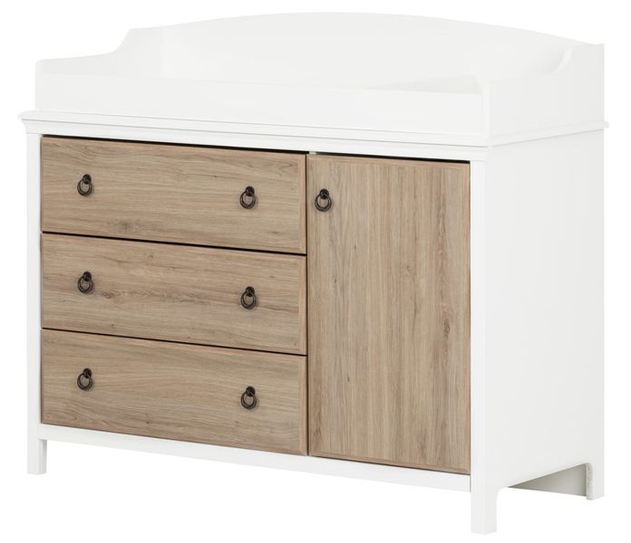 South Shore Cotton Candy Pure White/ Rustic Oak Changing Table with ...