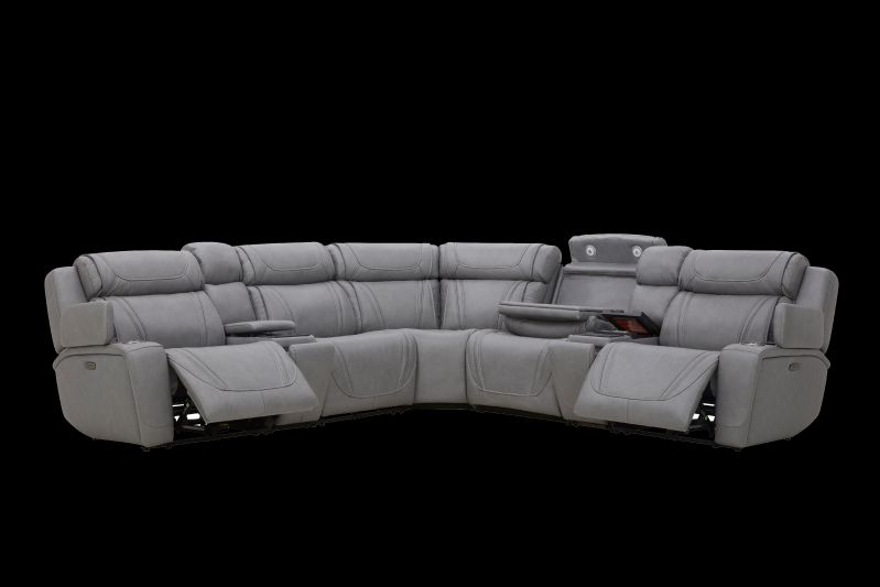Kate Preston Home 7pc Storm Blue Leather Sectional with Cooling Unit ...